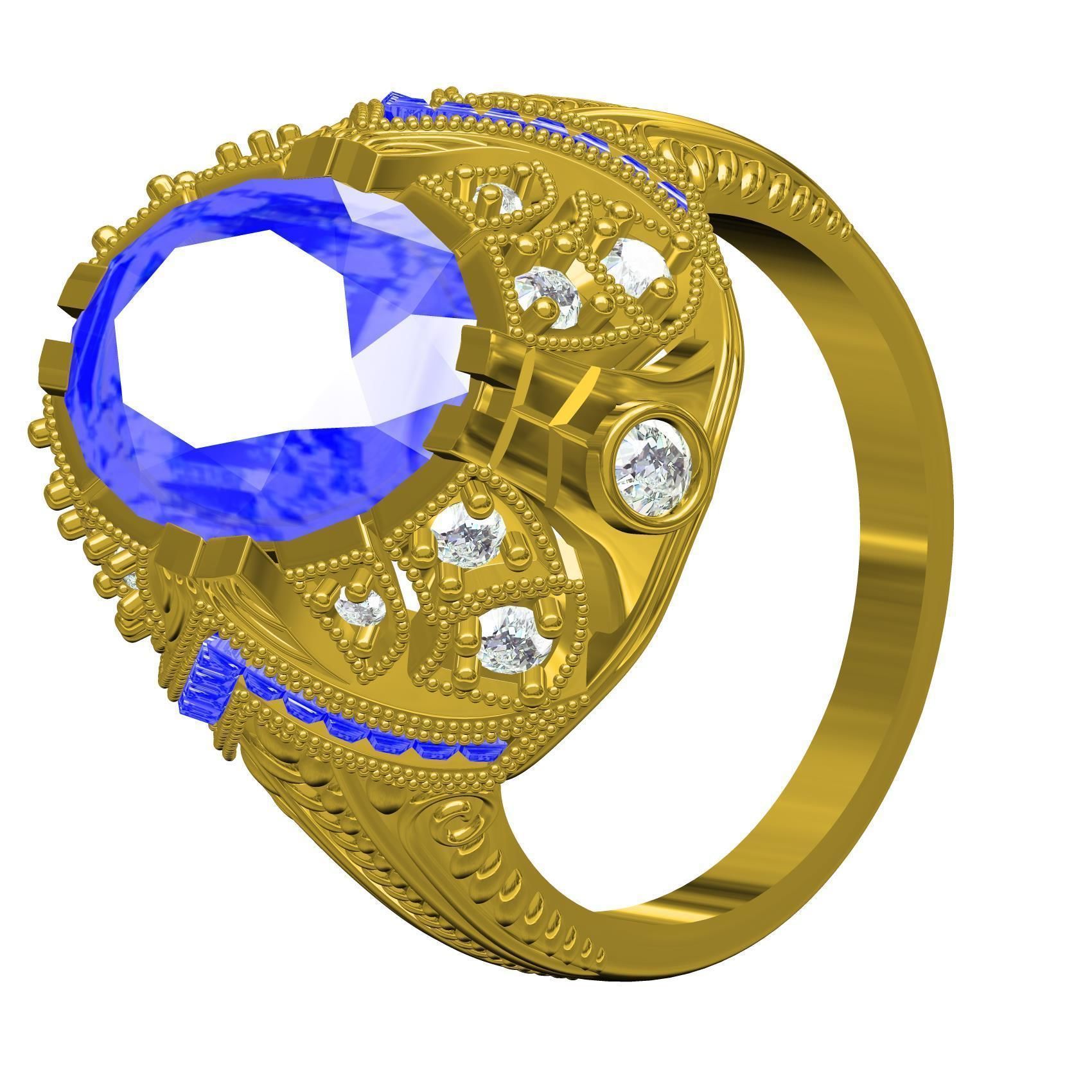 Blue Sapphire Oval Stone Cocktail Engagement Ring 3D model 3D printable | CGTrader
