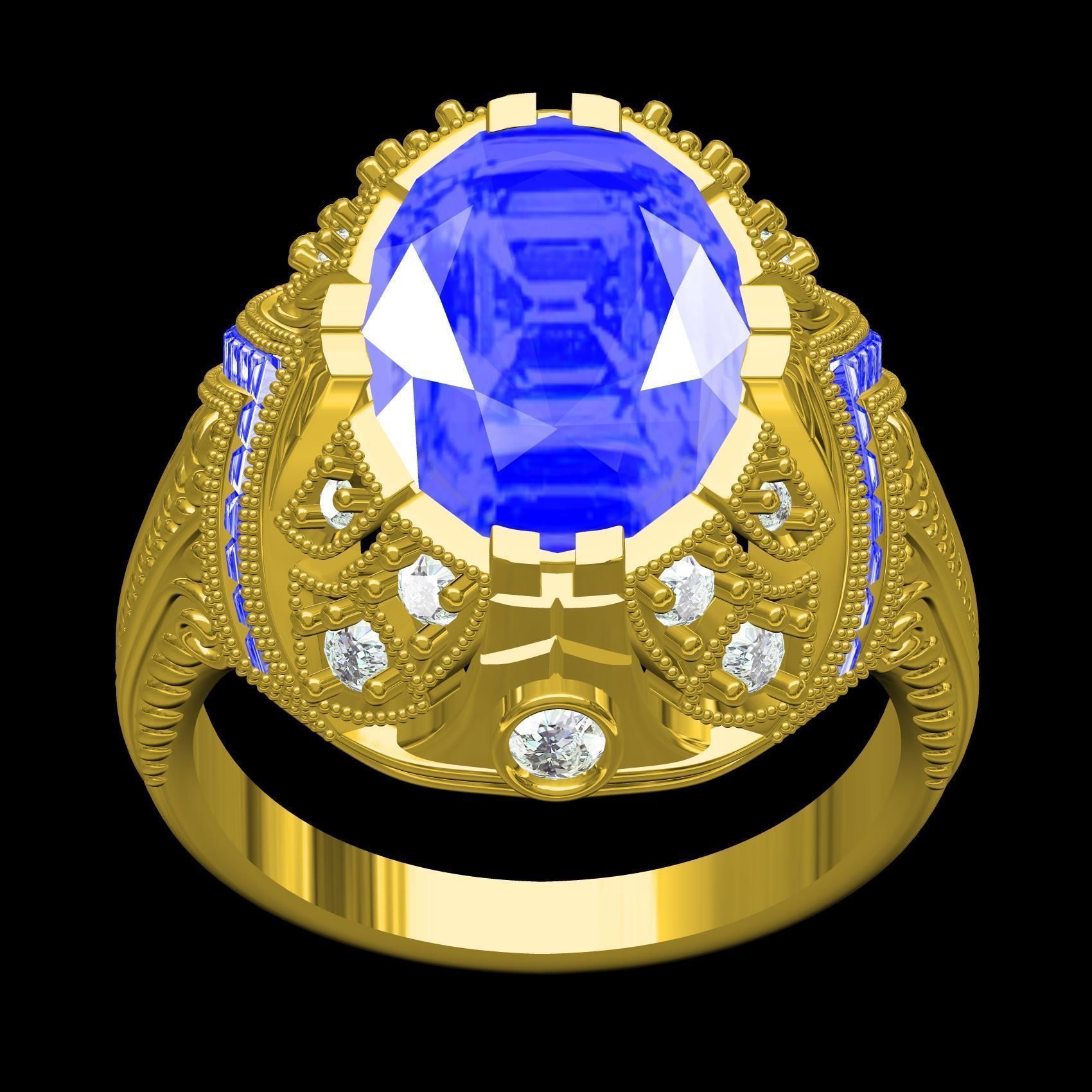 Blue Sapphire Oval Stone Cocktail Engagement Ring 3D model 3D printable | CGTrader