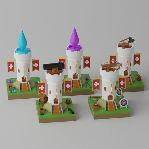 Cartoon Tower Defense Towers Collection A 3D model | CGTrader