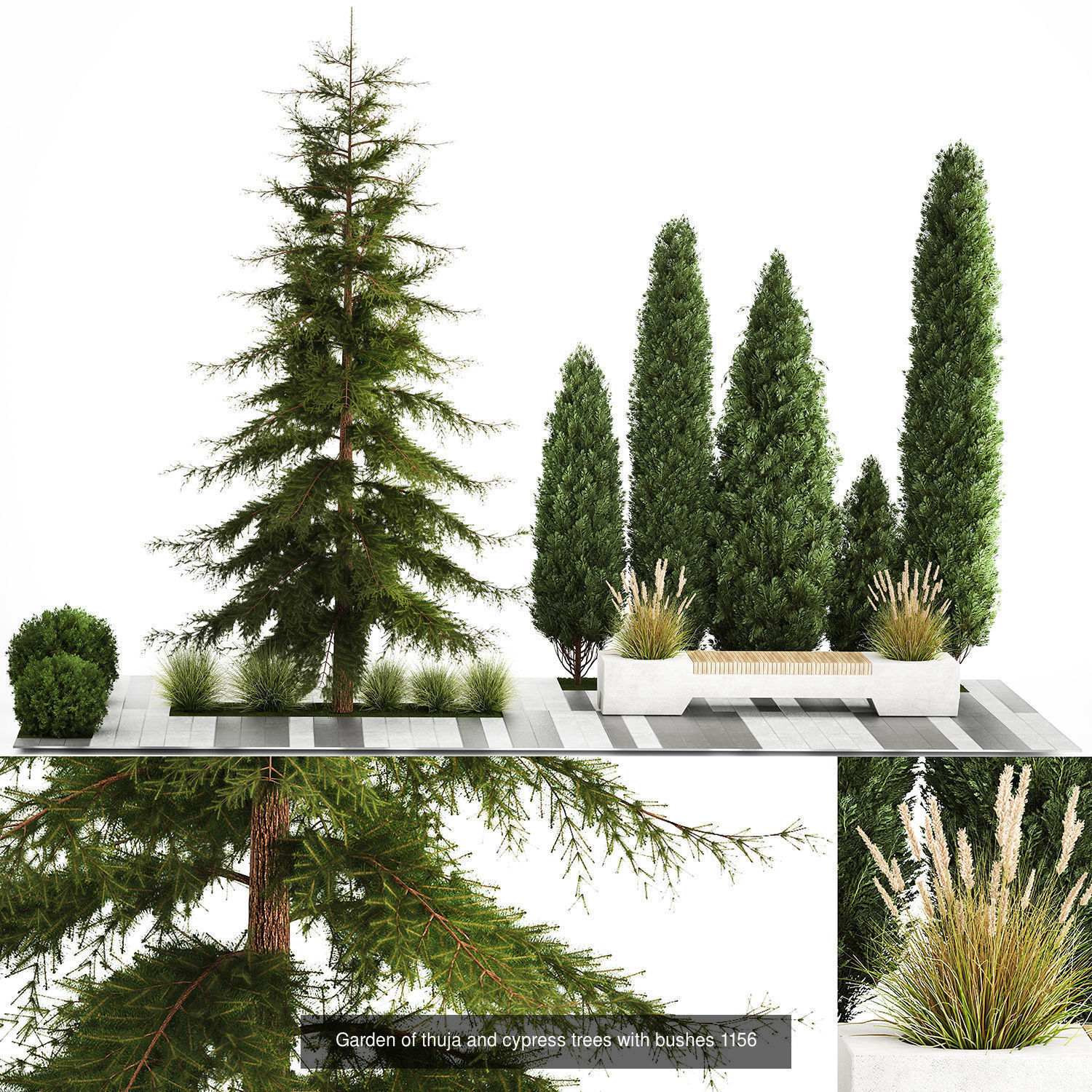 Collection of plants and trees for landscape design square parks | CGTrader