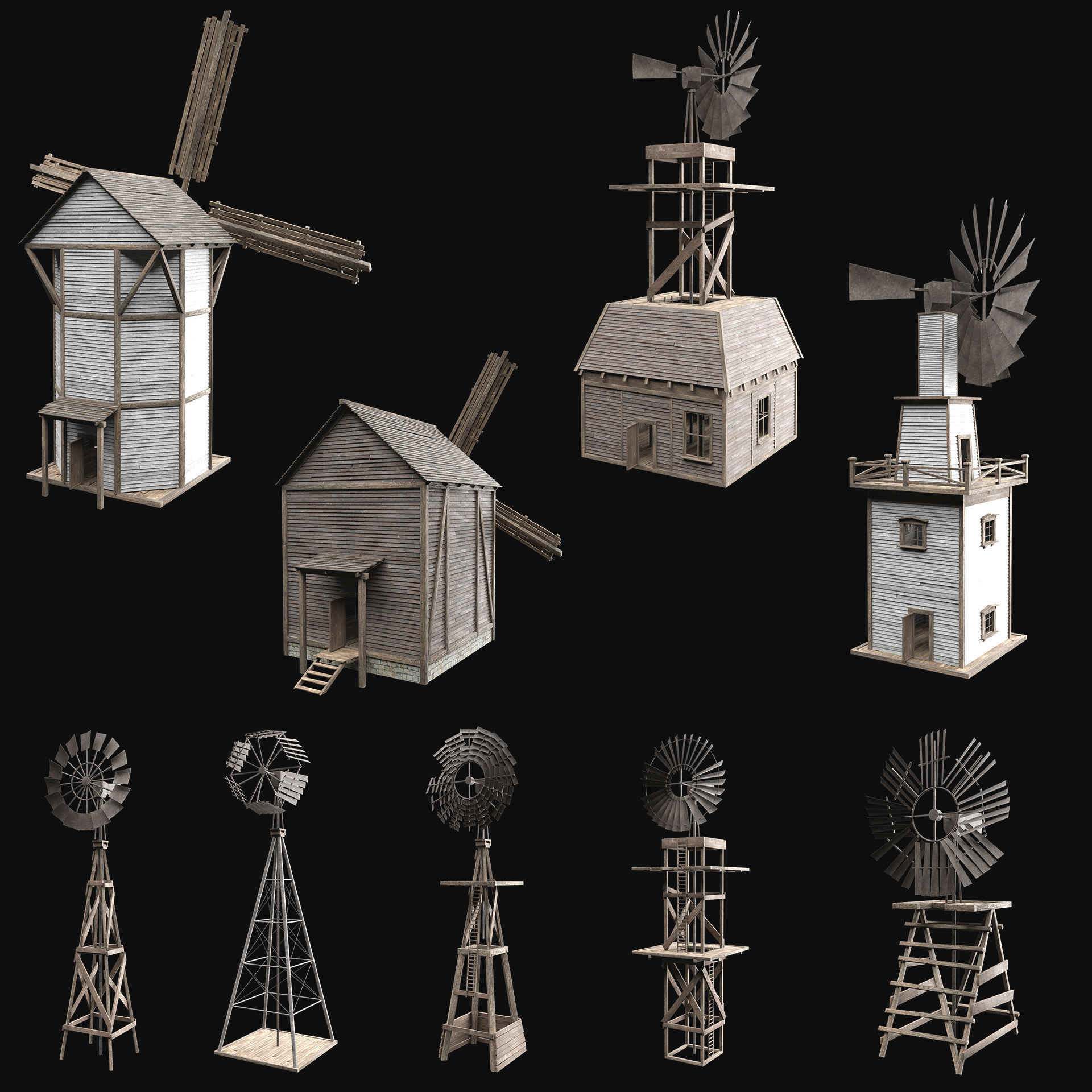 3D model WILD WEST WESTERN WINDMILL WIND MILL TURBINE COLLECTION VR / AR / low-poly | CGTrader