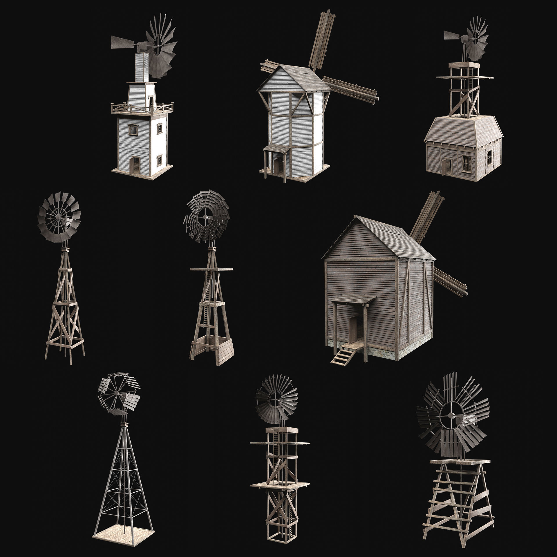 3D model WILD WEST WESTERN WINDMILL WIND MILL TURBINE COLLECTION VR ...