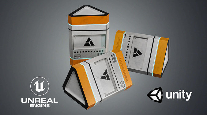 3D model Sci fi Emission Box Low Poly Game ready asset VR / AR / low ...