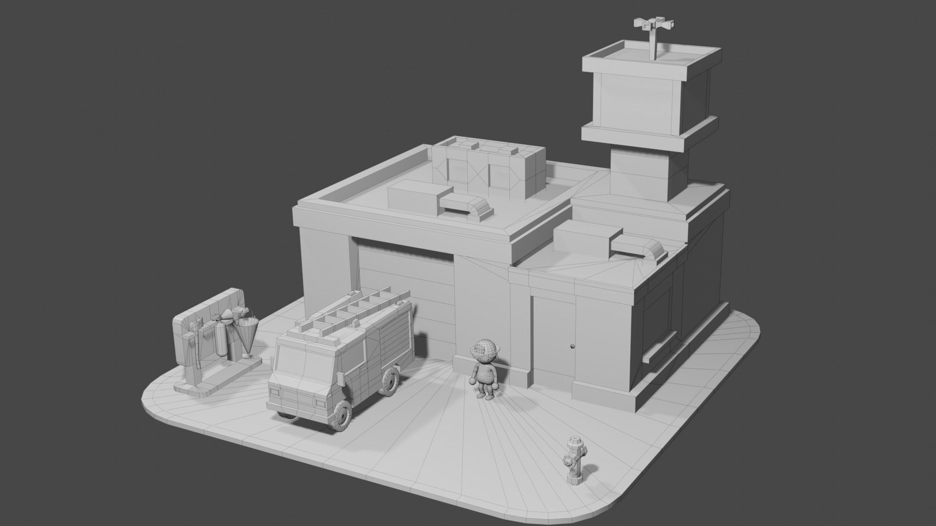 3D model City builder Fire Department Pack Firecar Low poly VR / AR ...