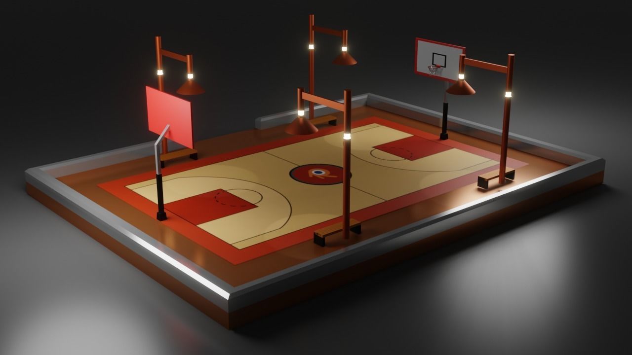 3D model low poly Basketball court low poly model VR / AR / low-poly ...