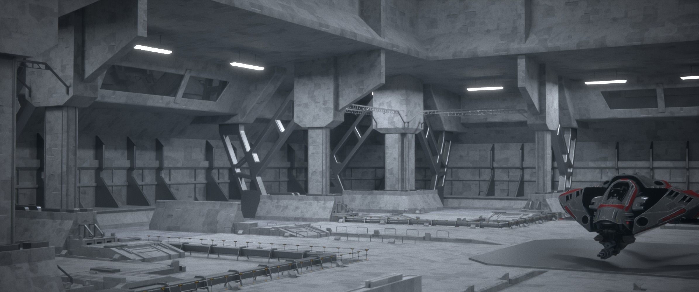 3D model 3D Sci Fi Hangar Interior VR / AR / low-poly | CGTrader