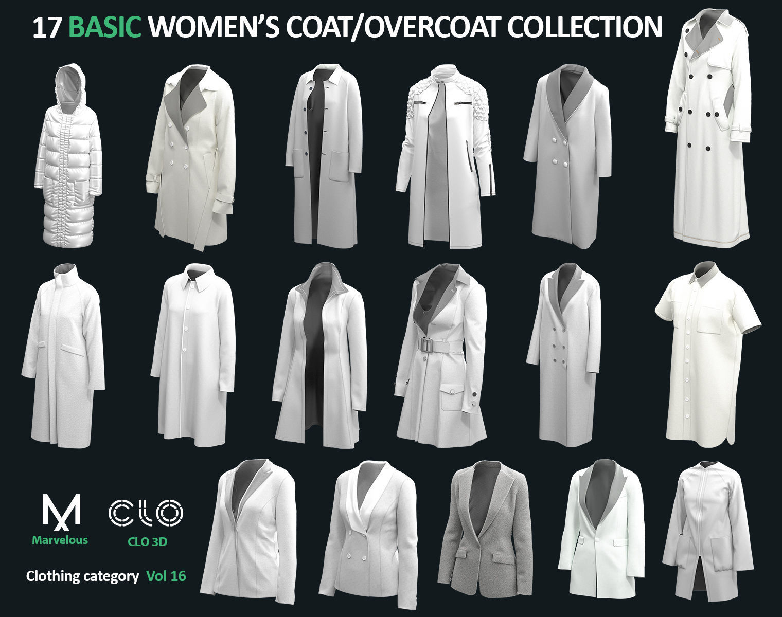 17 BASIC WOMENS COAT - OVERCOAT 3D model | CGTrader
