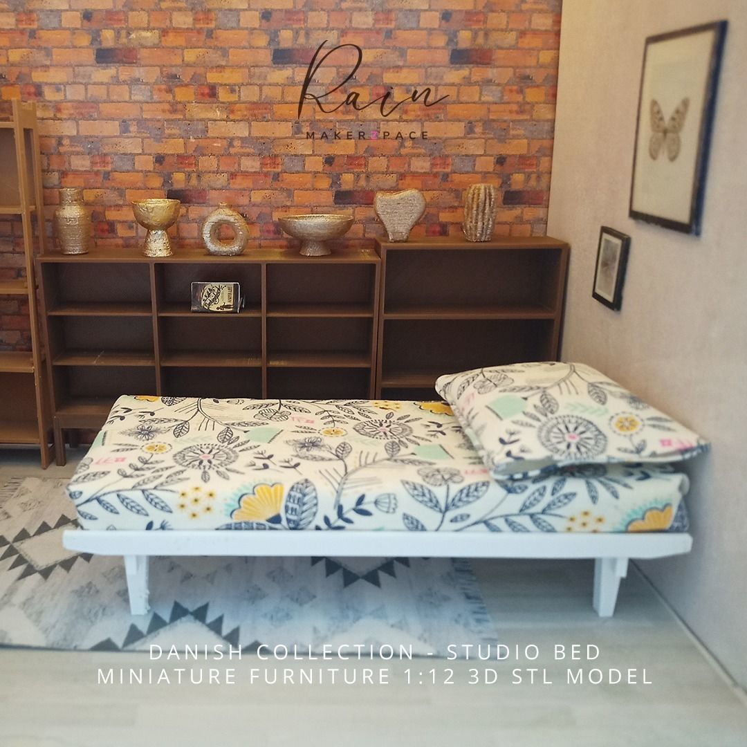 MINIATURE STUDIO BED MINIATURE SINGLE BED DOLLHOUSE DANISH 3D model 3D ...