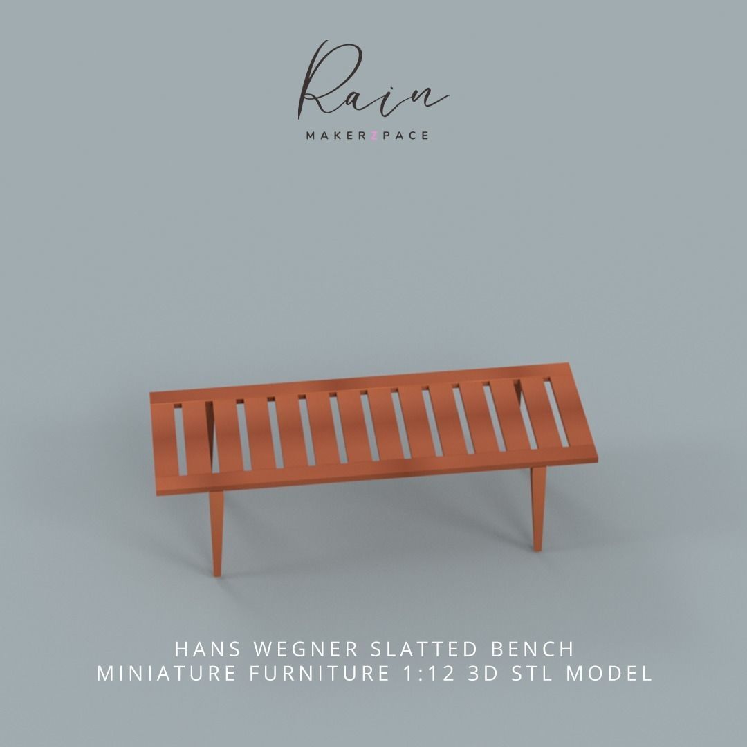 Hans Wegner Slatted Bench MIniature Furniture 3D model 3D printable ...