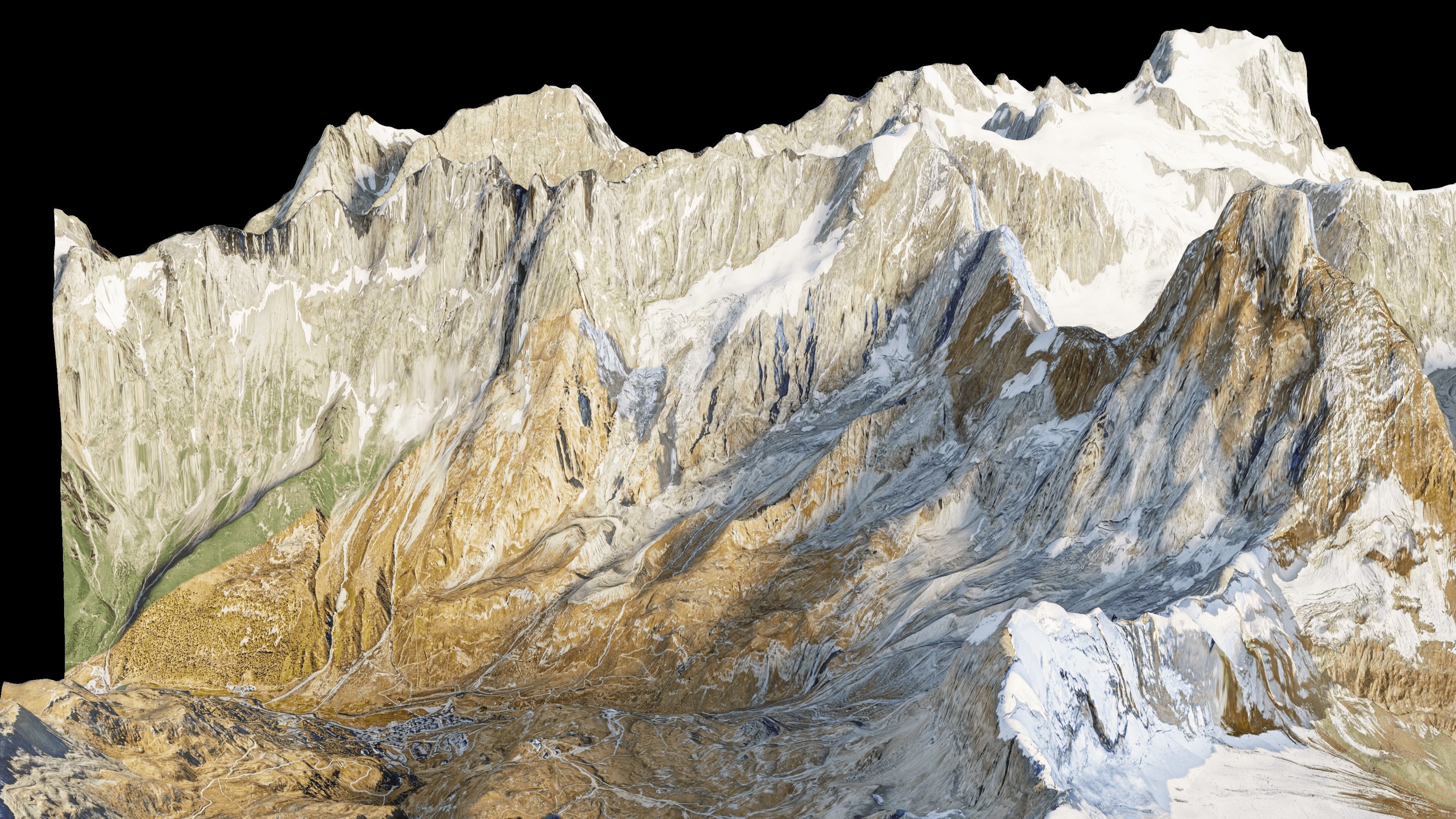 Matterhorn mountain snowy area with slopes and river 3D model | CGTrader