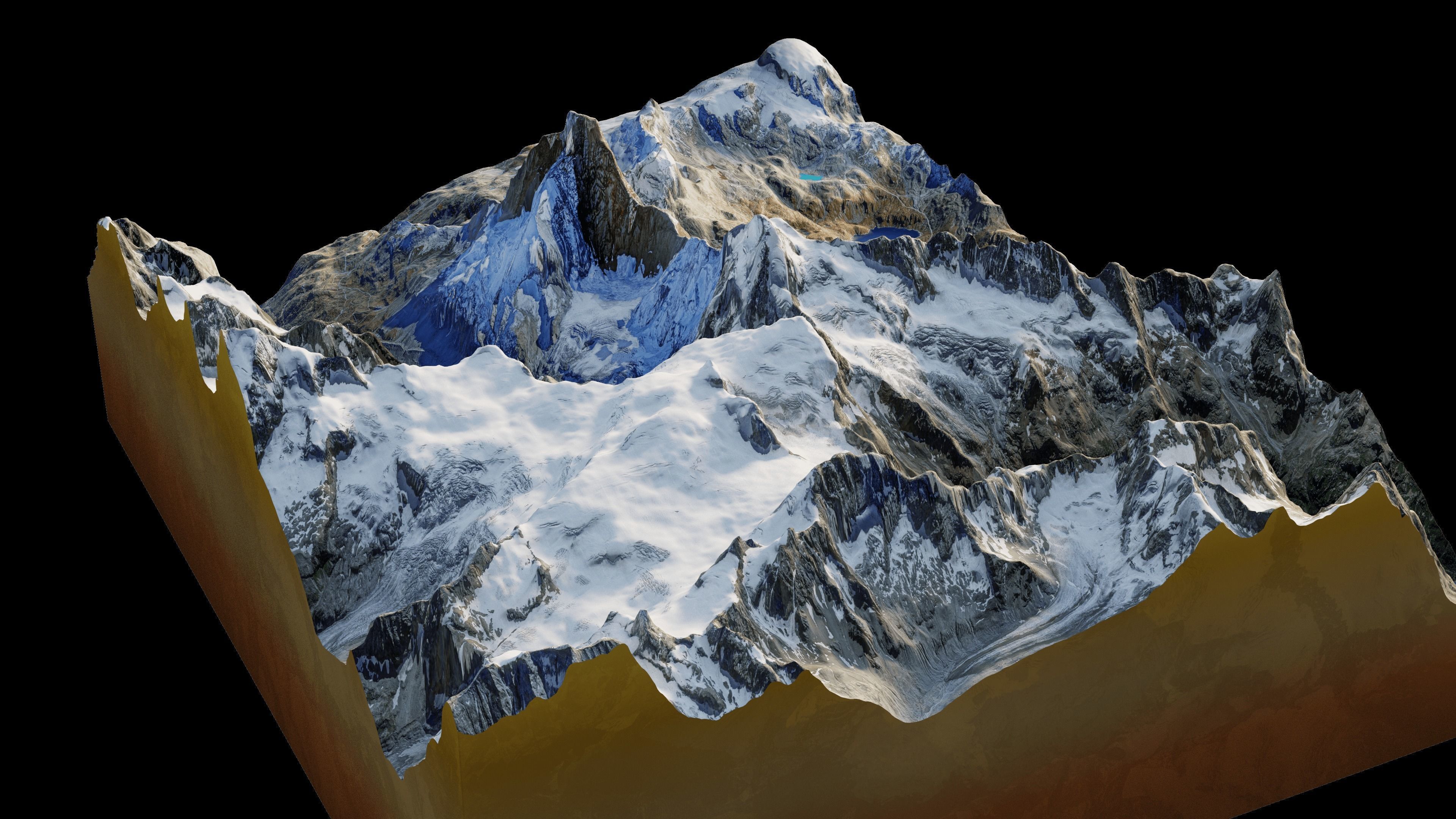 Matterhorn mountain snowy area with slopes and river 3D model | CGTrader