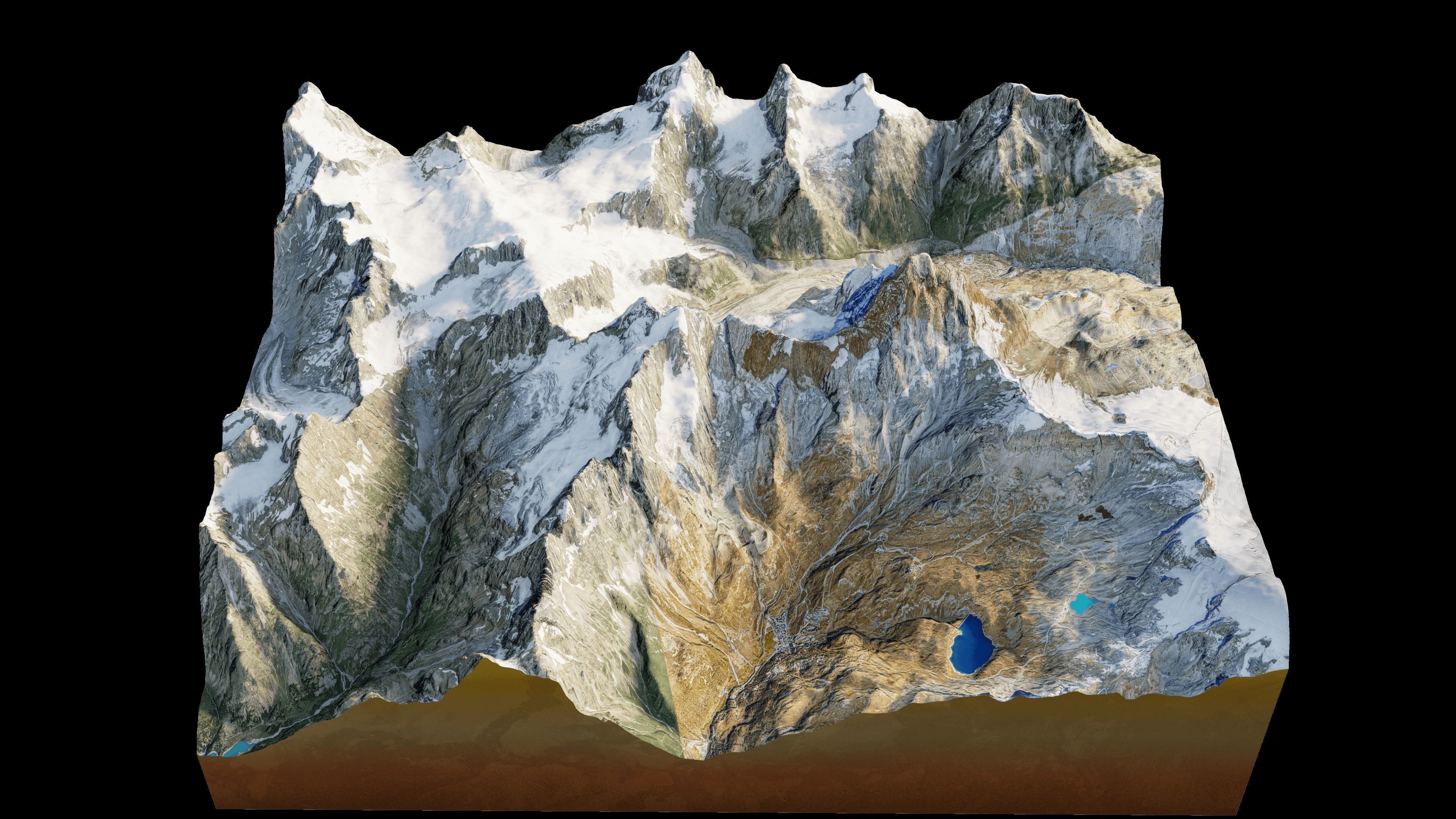 Matterhorn mountain snowy area with slopes and river 3D model | CGTrader