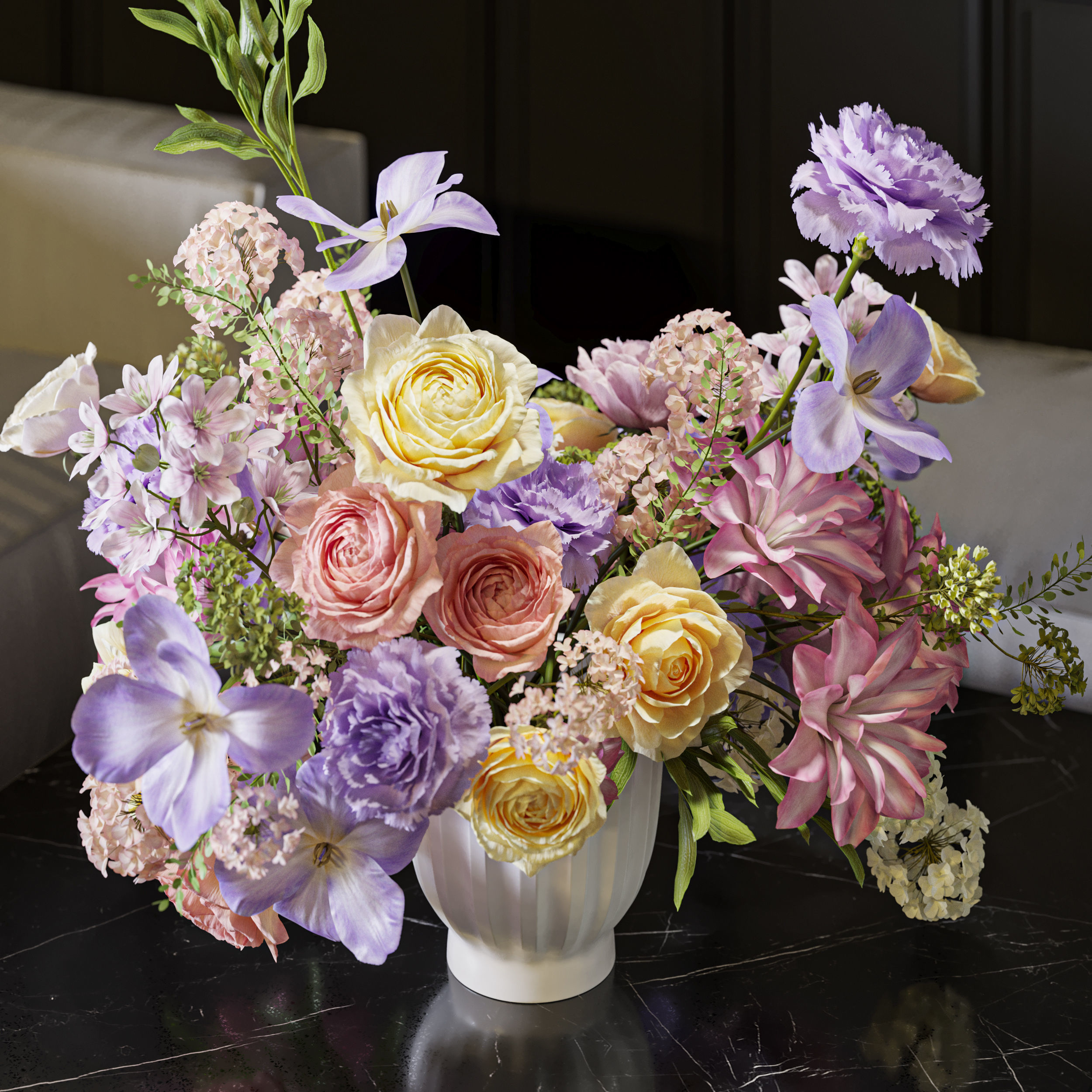 Flower Set 061 Centerpiece purple pink yellow 3D model | CGTrader