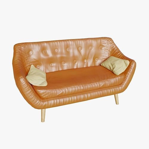Cozy Brown Leather Loveseat Couch 3D model | CGTrader