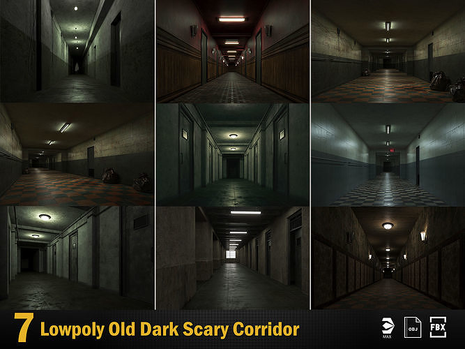 7 Lowpoly Old Dark Scary Corridor 3D Model Collection | CGTrader