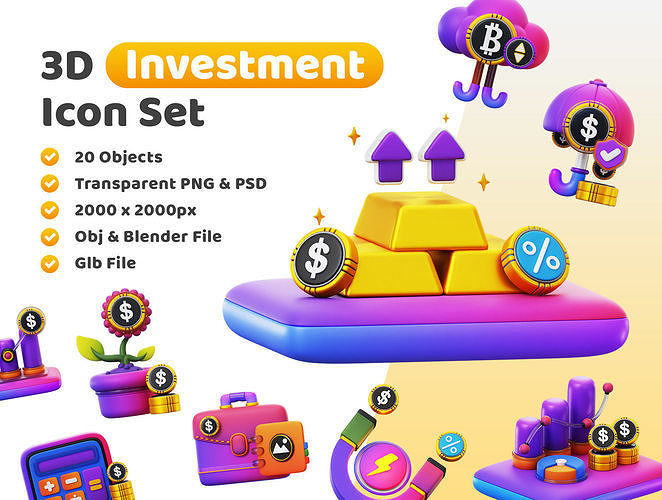 3D model Investment Icon Pack 3D Model VR / AR / low-poly | CGTrader