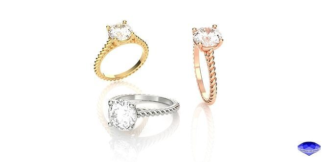 Round Diamond Solitaire Ring 3D model 3D printable | CGTrader