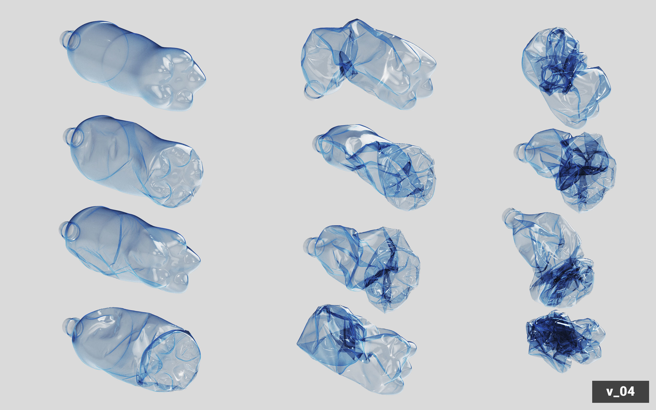 Collection of Crushed Plastic Bottles - 60 items 3D model | CGTrader