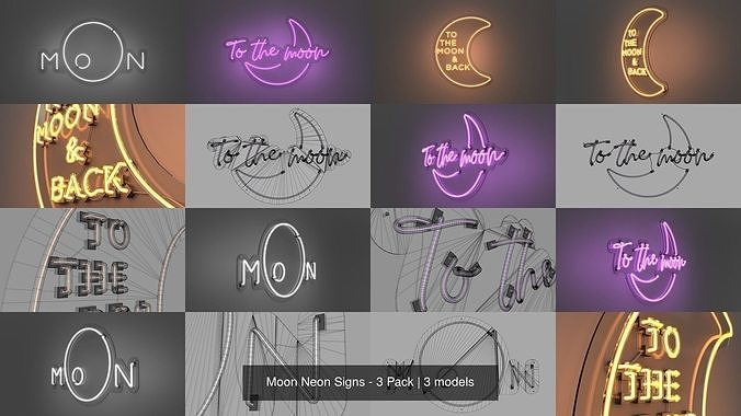 Moon Neon Signs - 3 Pack 3D Model Collection | CGTrader