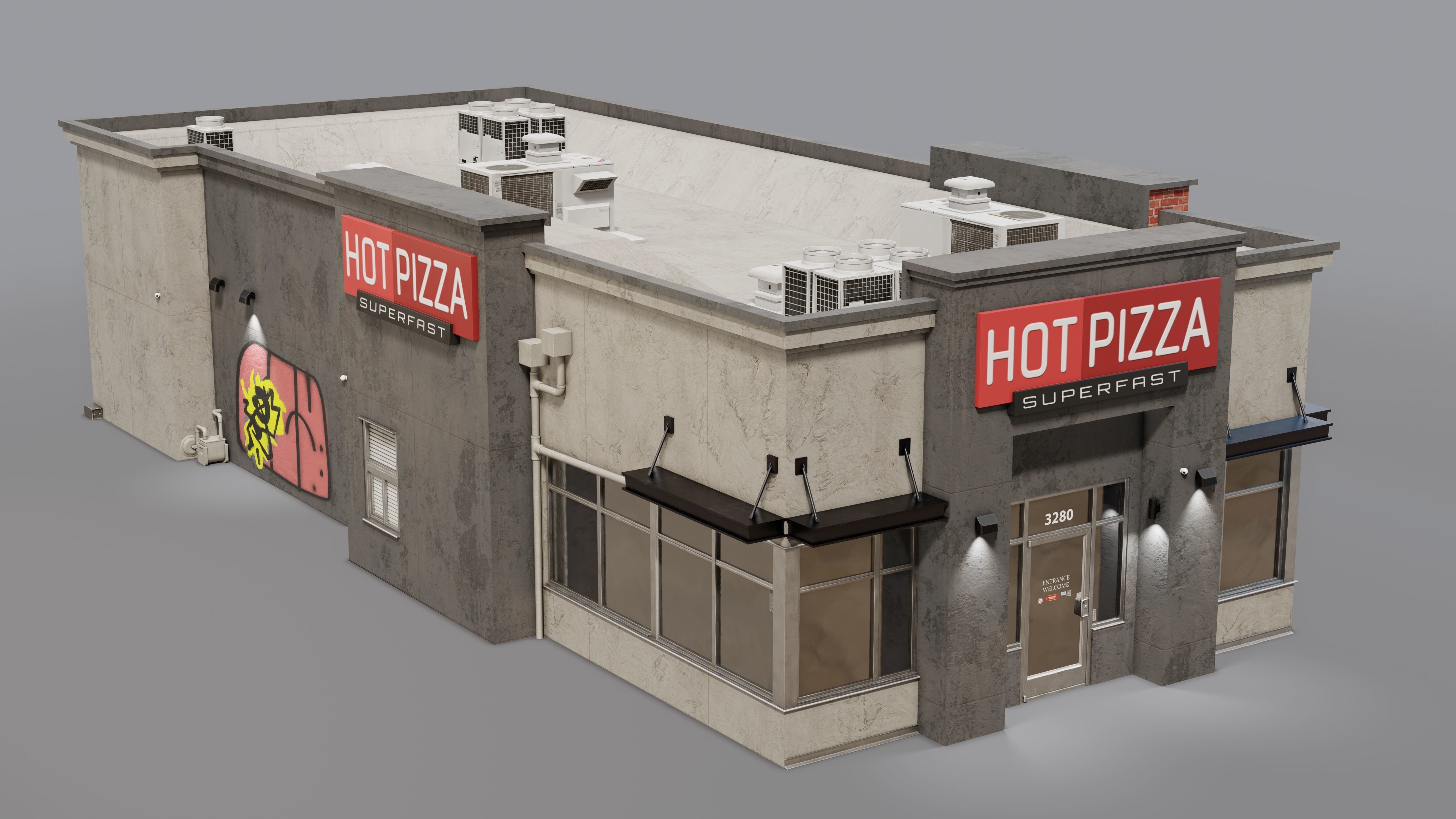 3D model Urban Building - Pizza Restaurant VR / AR / low-poly | CGTrader