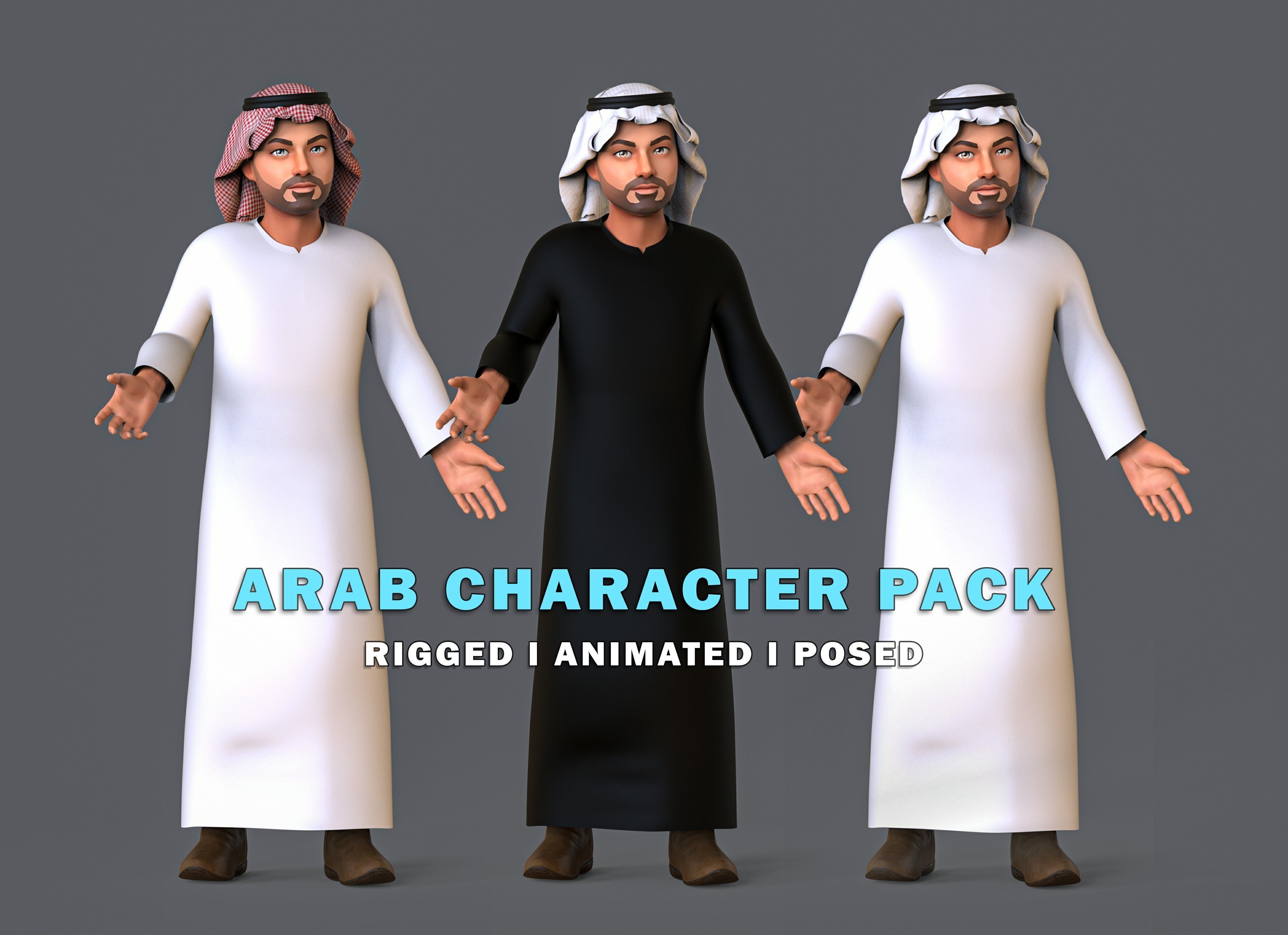 3D model Arabic Character Pack Rigged Animated VR / AR / low-poly ...
