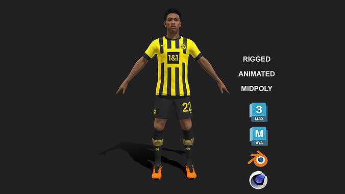 3D Rigged Jude Bellingham Borussia Dortmund 2023 3D model animated ...