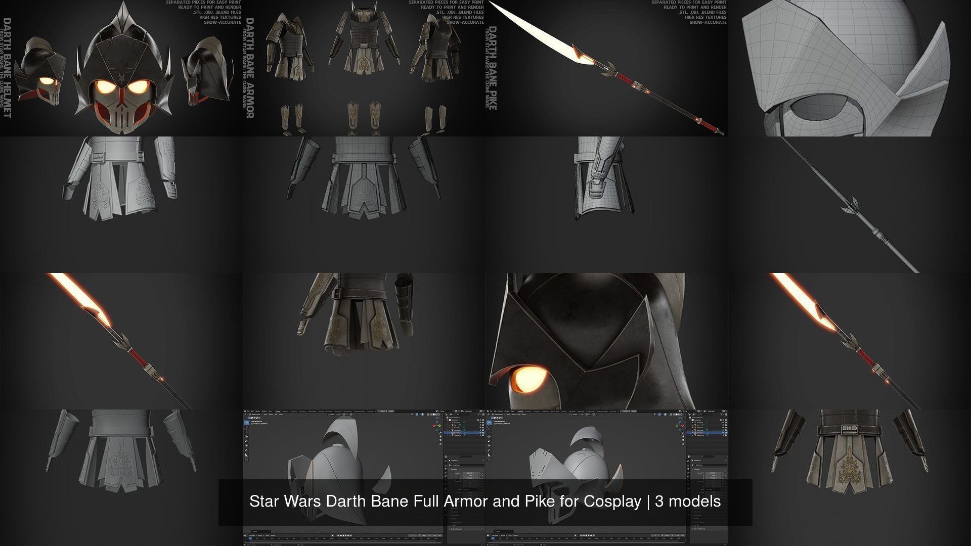 Star Wars Darth Bane Full Armor and Pike for Cosplay 3D Model ...