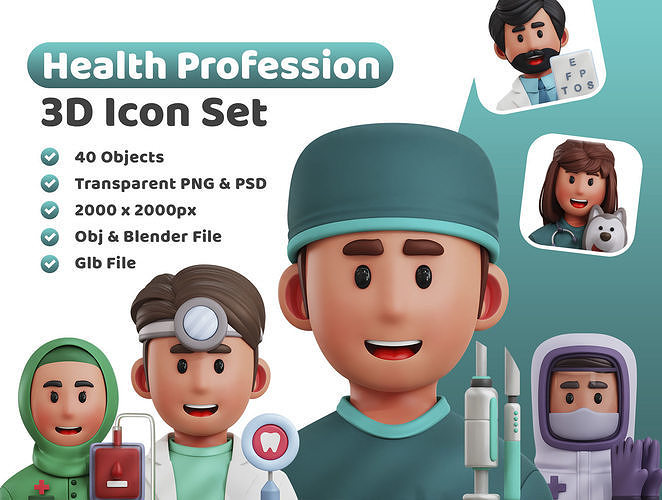 3D model Health Profession Icon Pack 3D Model VR / AR / low-poly | CGTrader