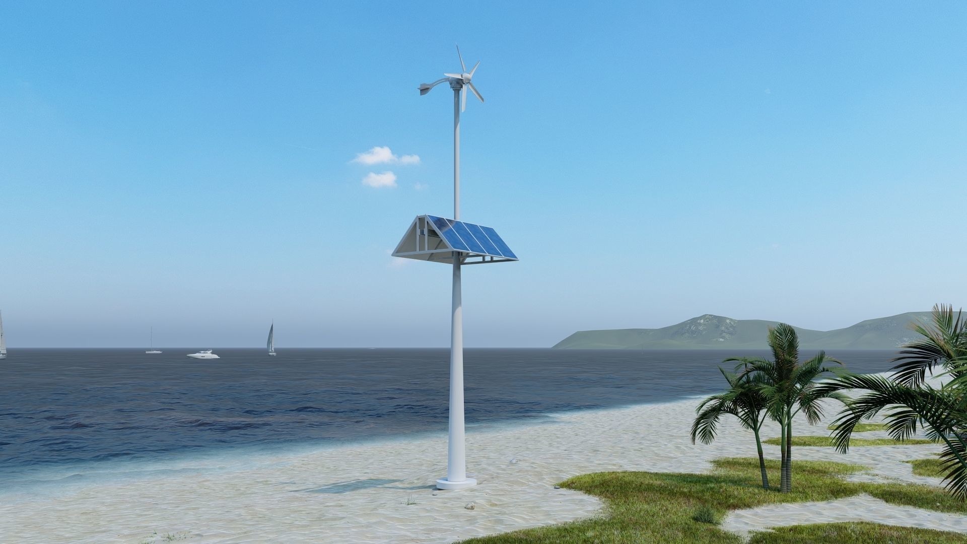 3D model Animated Wind Turbine with solar panels VR / AR / low-poly ...