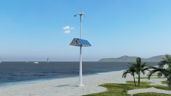3D model Animated Wind Turbine with solar panels VR / AR / low-poly ...