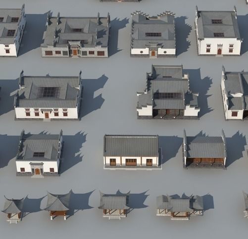 town Chinese style commercial residential buildings 3D model | CGTrader