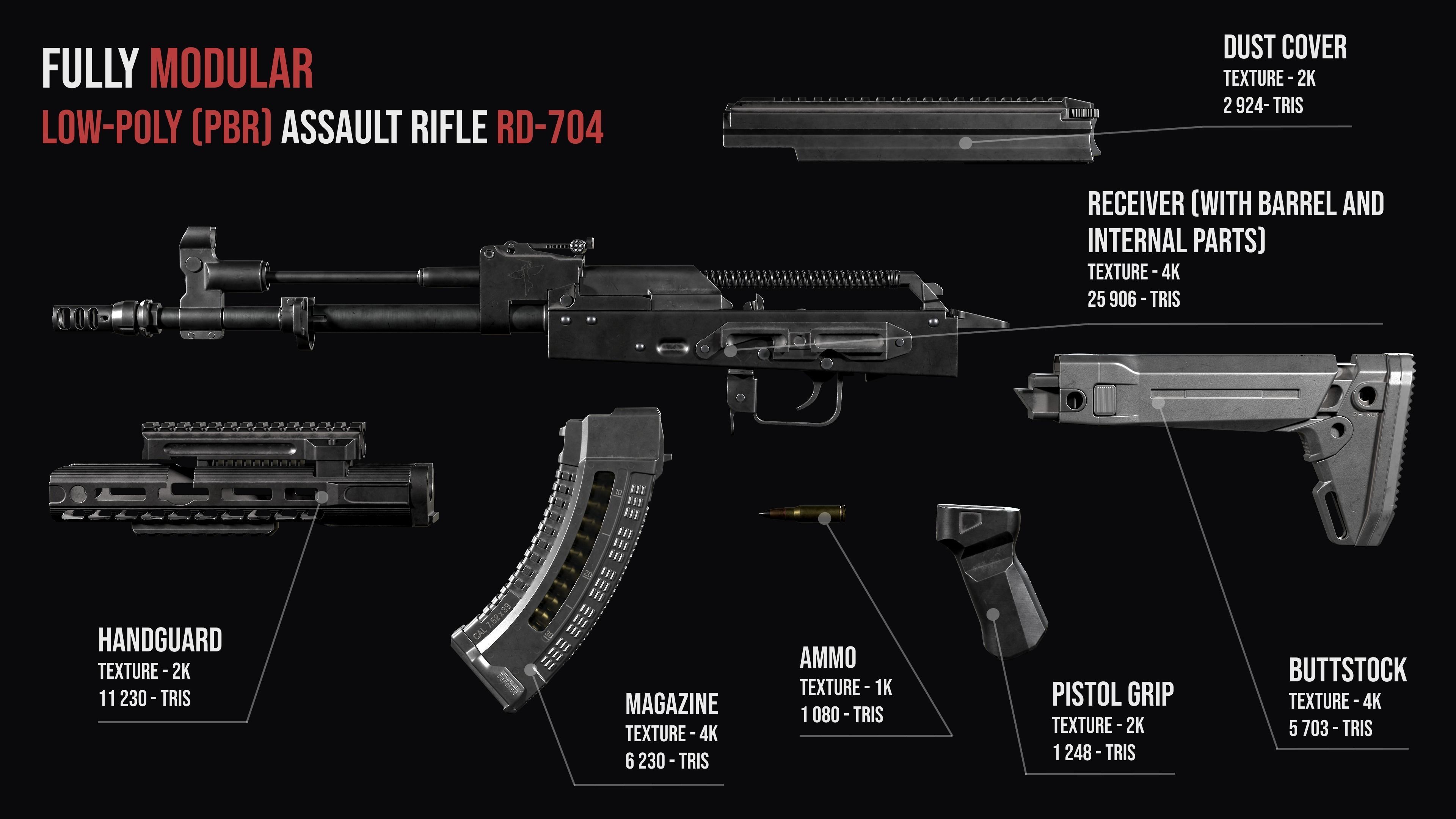 3D model Modular assault rifle Rifle Dynamics 704 AK system VR / AR ...