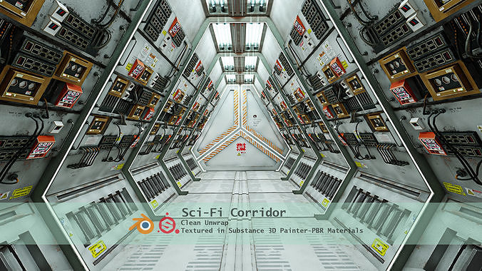 3D model Sci-Fi modular Corridor-only interior VR / AR / low-poly ...