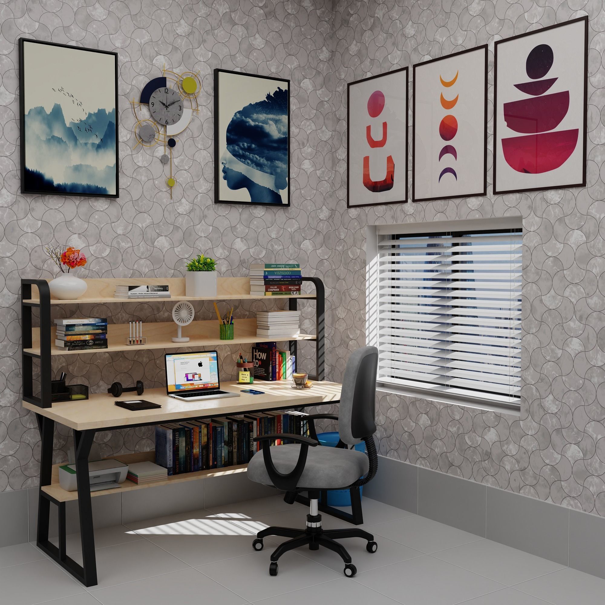 3D model Realistic Study Table With Assets-01 VR / AR / low-poly | CGTrader
