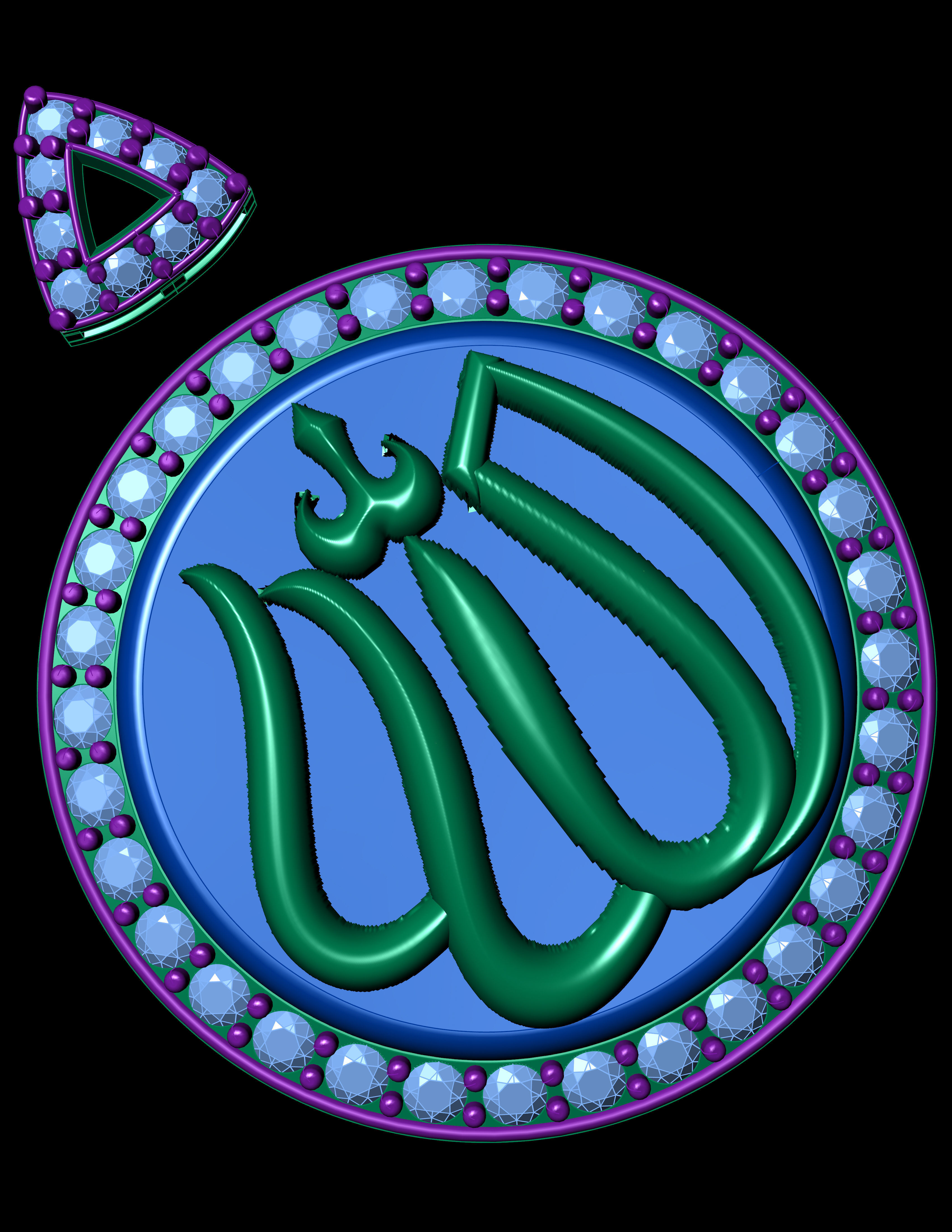 Holy Name Of Allah Almighty GolD Allah Name Pendant 3D Model 3D model ...