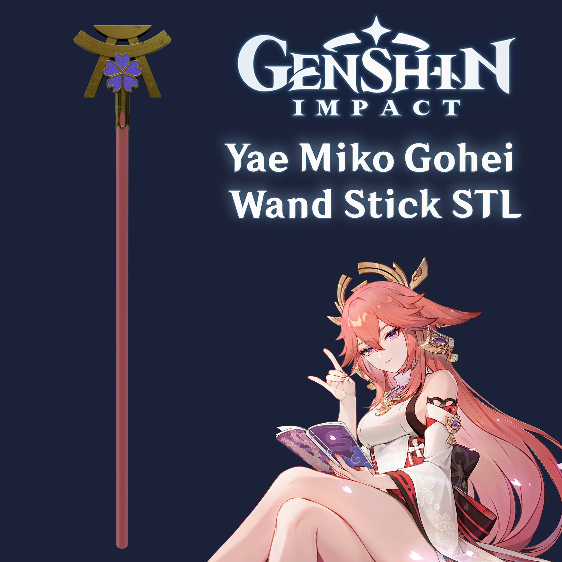 Yae Miko Gohei Wand Stick Genshin Impact 3D model 3D printable | CGTrader