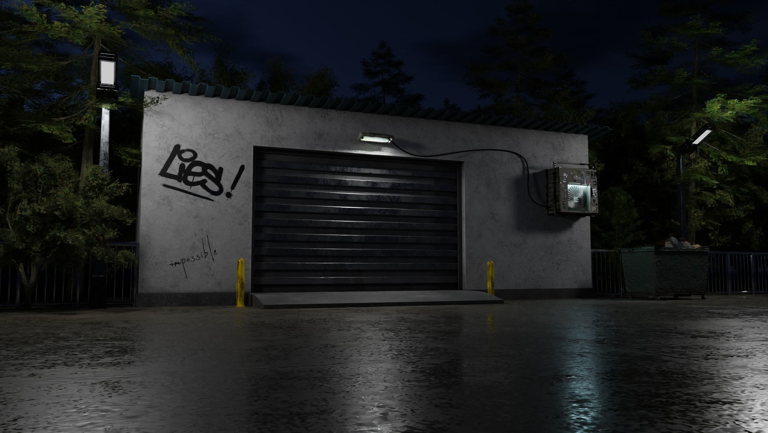 Darkness Garage Scene 3D Blend File Textured FBX OBJ MTL Files 3D model ...
