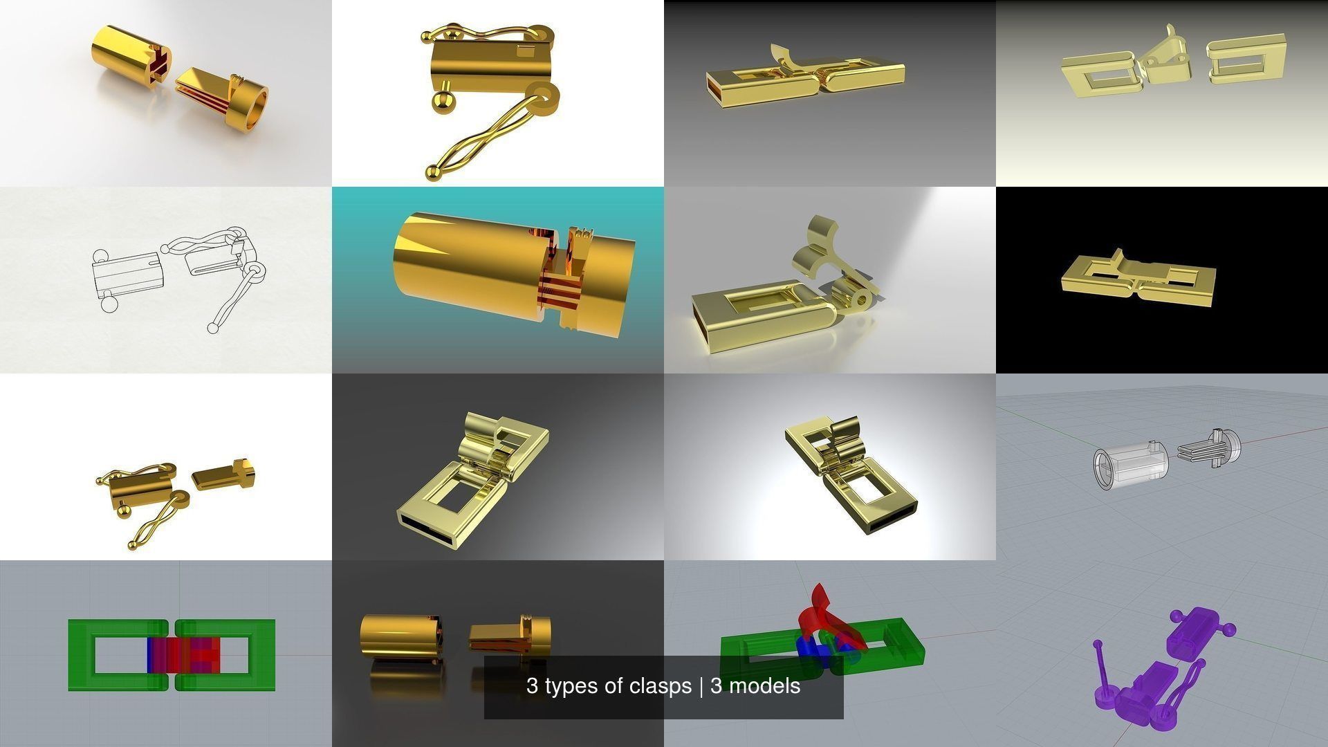 3 types of clasps 3D Model Collection | CGTrader