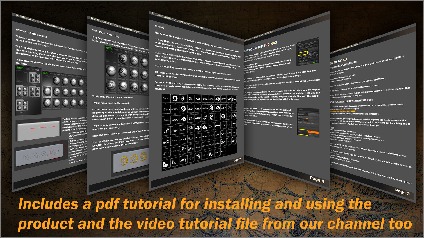 Filigree Maker 300 ZBrush Brushes And 75 Alphas Texture | CGTrader