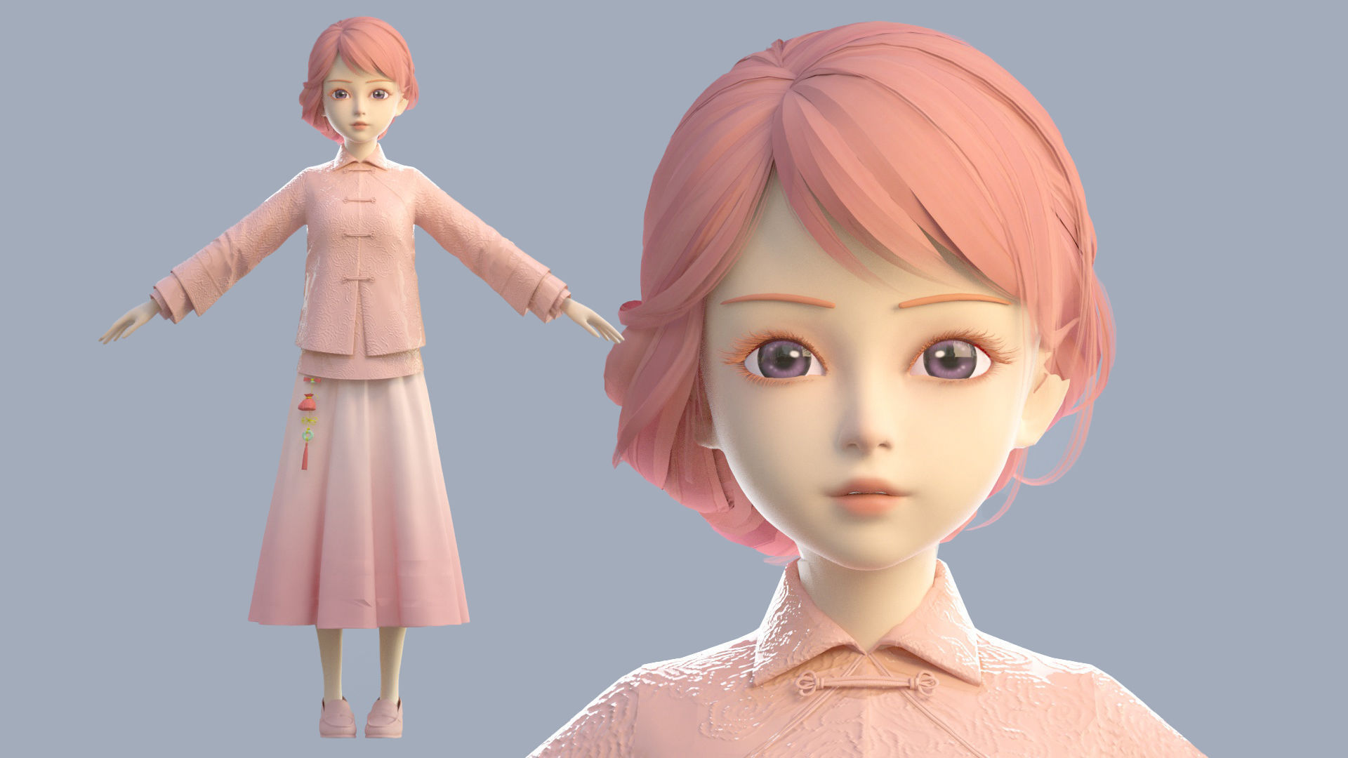 cartoon girl in Tang suit 3D model | CGTrader