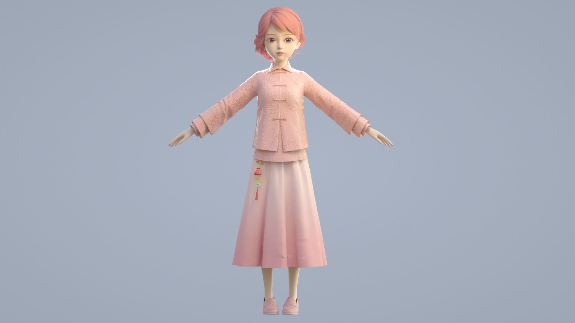 cartoon girl in Tang suit 3D model | CGTrader