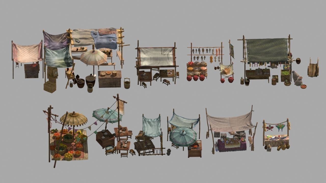 Asian Ancient street stalls 3D model | CGTrader
