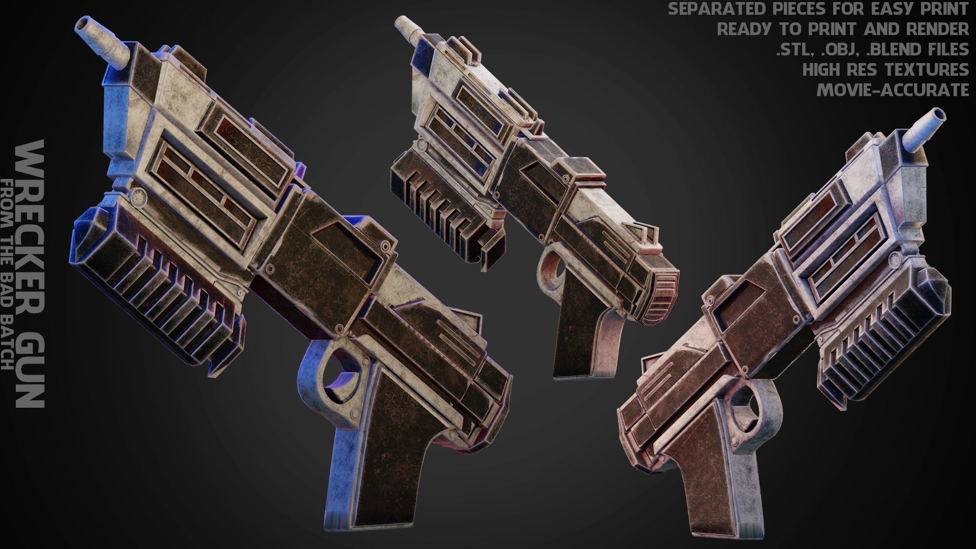 The Bad Batch Wrecker Gun for Cosplay 3D model 3D printable | CGTrader