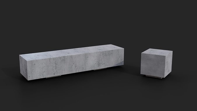 3D model Collection of two Concrete benches Low-Poly VR / AR / low-poly ...