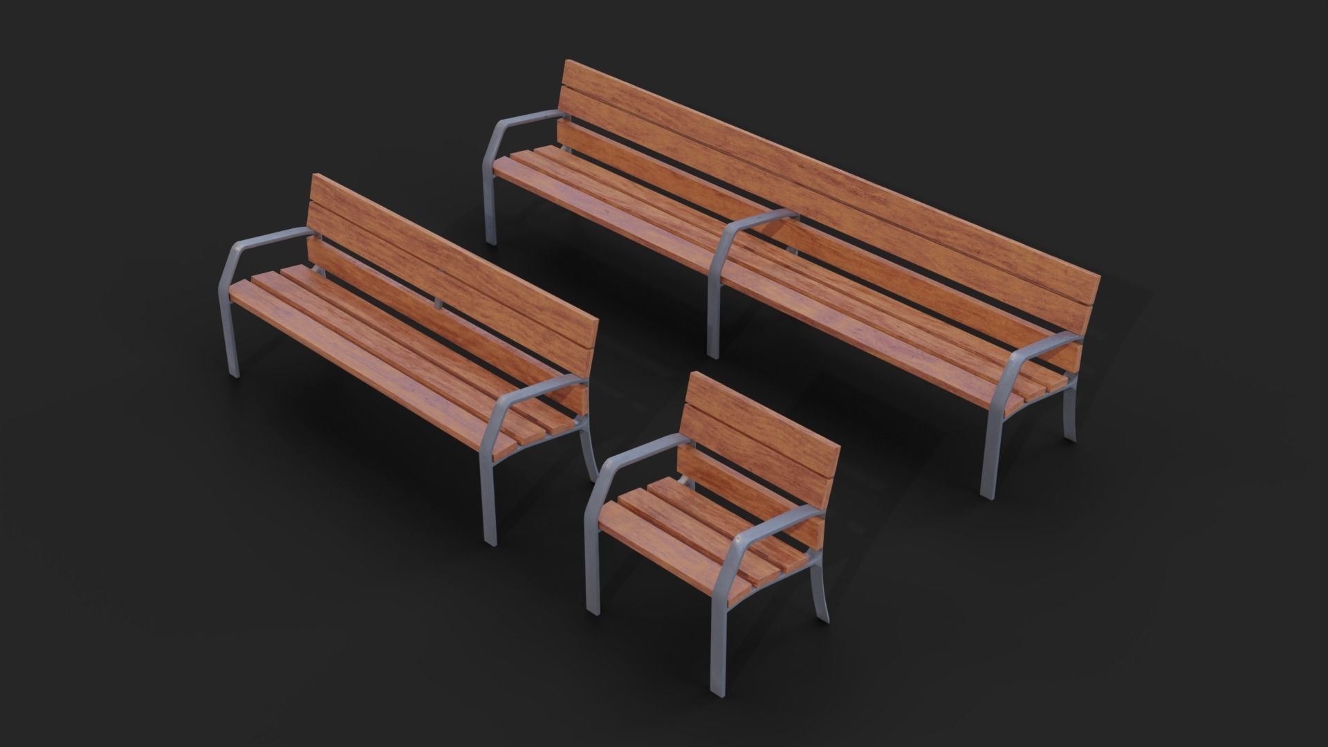 3D model Collection of three Tropical benches Low-Poly VR / AR / low ...