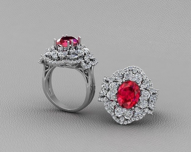 Diamond Jewelry Ruby Ring 3D model 3D printable | CGTrader