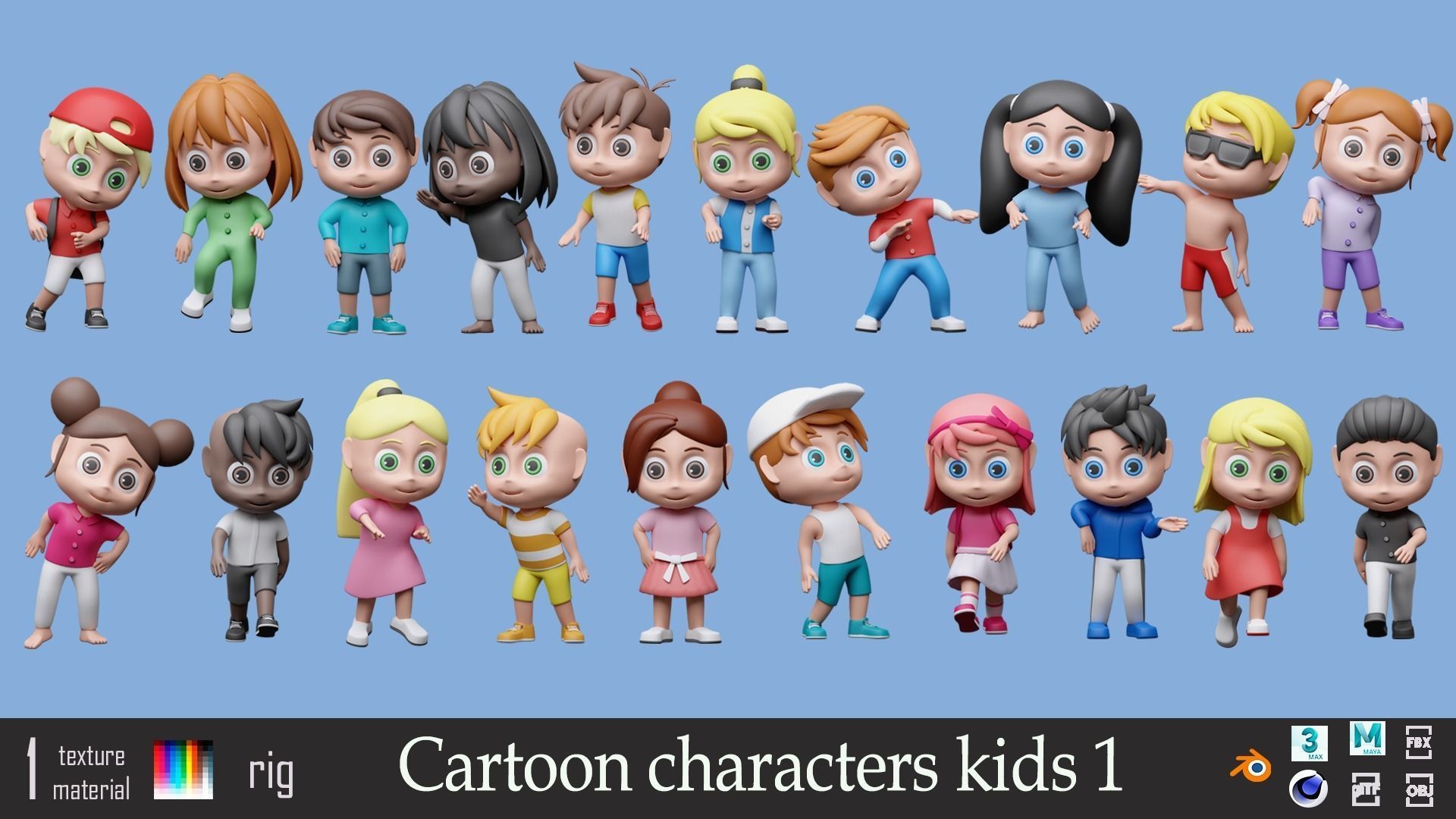 3D model Cartoon characters 2 01 kids VR / AR / low-poly | CGTrader
