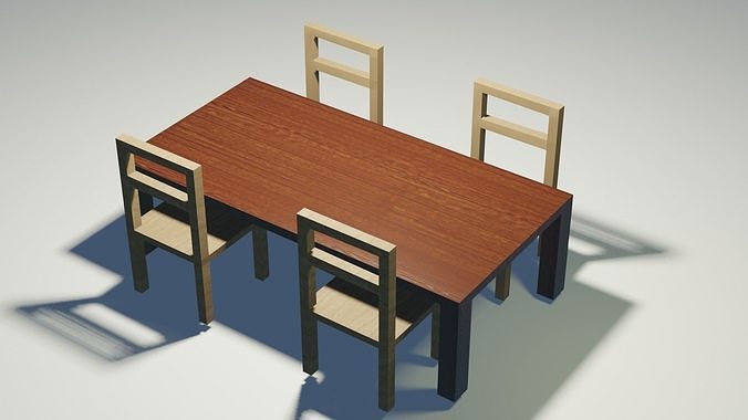 3D model Wood table and chair set VR / AR / low-poly | CGTrader