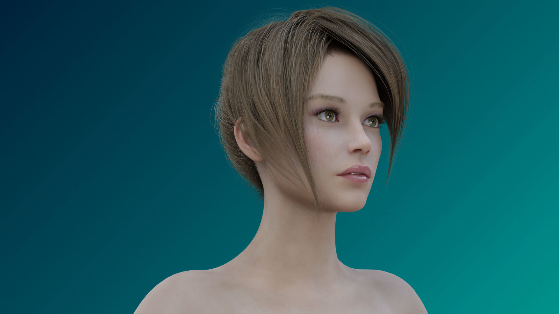 3D model Young Pretty Blonde Lady with Short Bun Hairstyle - Rigged ...