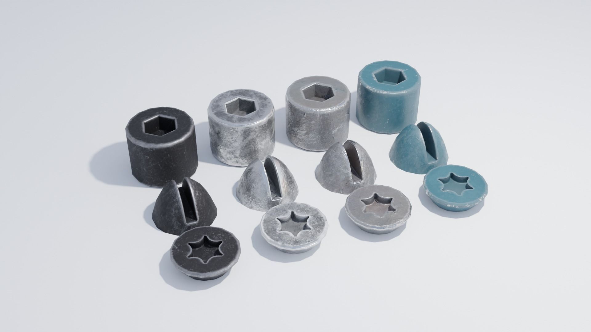 3D model Bolts and Screws Greebles with Multiple Textures VR / AR / low ...